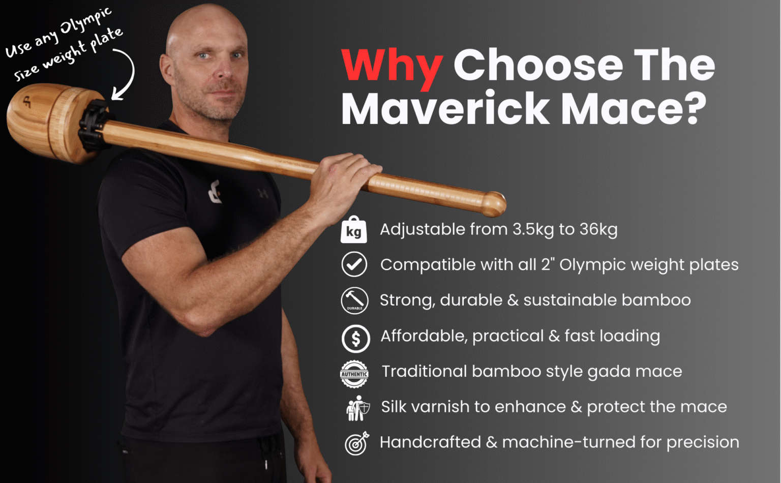 Maverick Mace - Adjustable Mace UK - Bamboo Gada Macebell